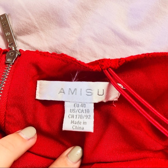 Amisu | Dresses | Amisu Red Lace Spaghetti Strap Midi Dress | Poshmark